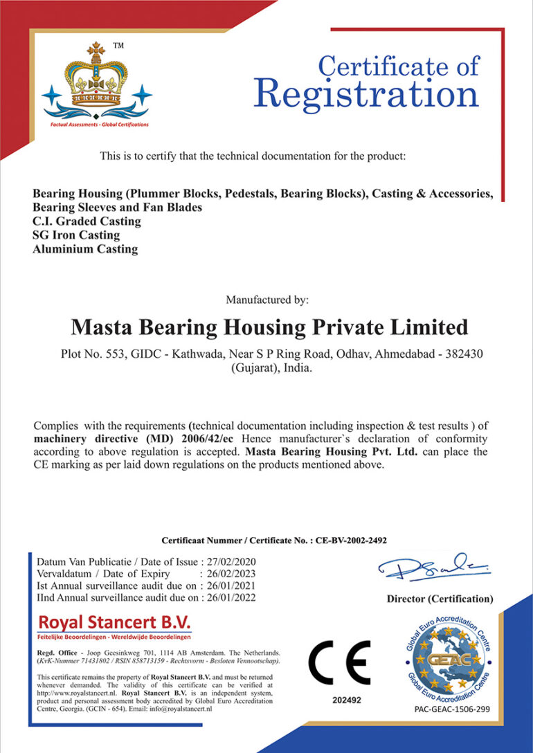 Quality & Certificates - Masta Bearing Housing Pvt Ltd